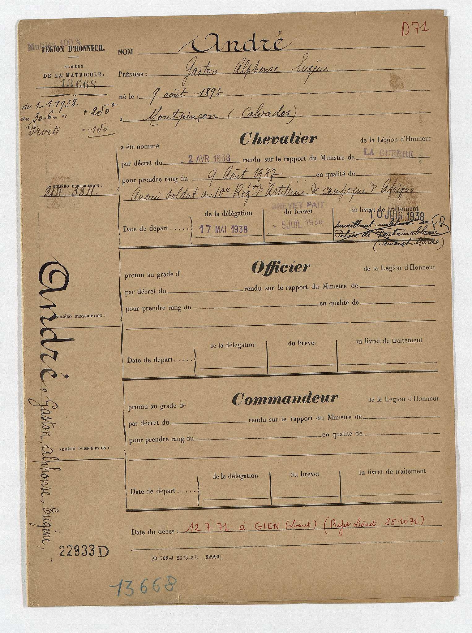 André, Gaston Alphonse Eugène (1893-....) (FranceArchives)