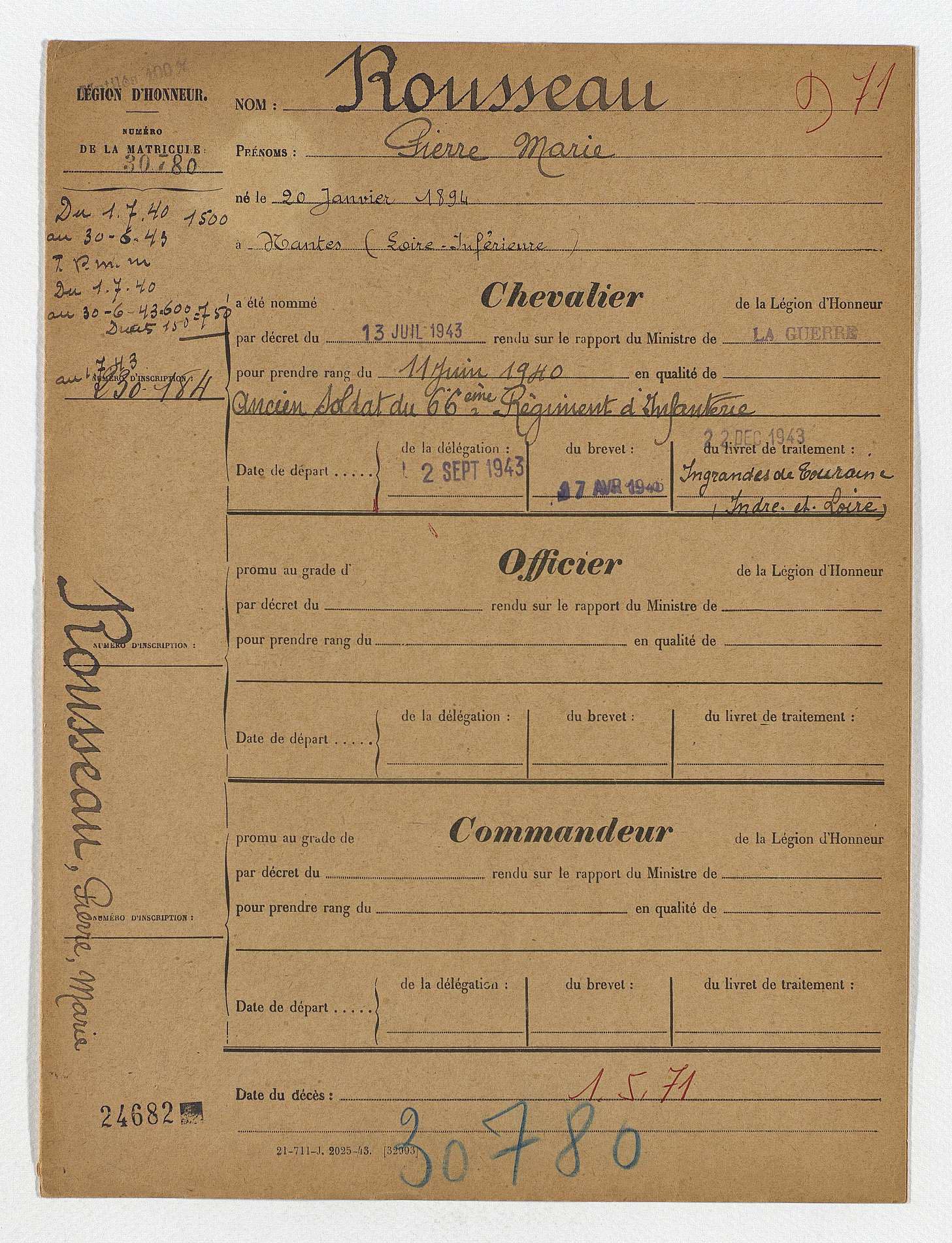 Rousseau, Pierre Marie (1894-....) (FranceArchives)
