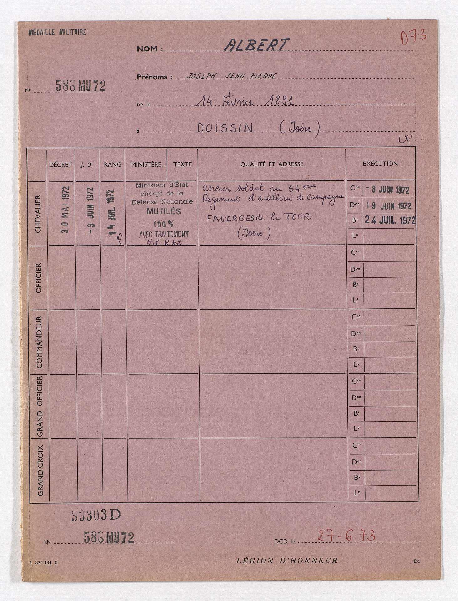 Albert, Joseph Jean Pierre (1891-....) (FranceArchives)