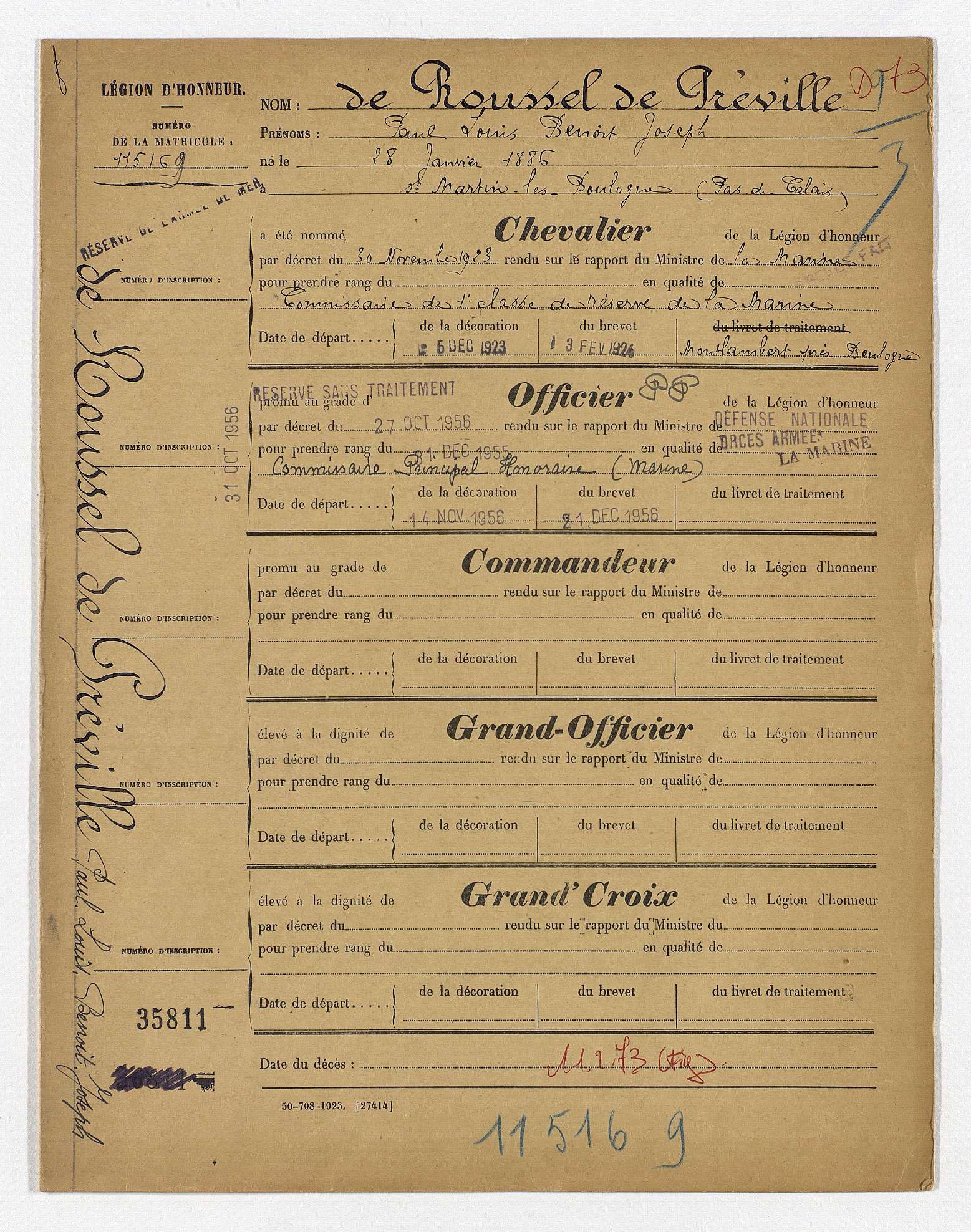 Roussel De Préville De, Paul Louis Benoit Joseph (1886 ...