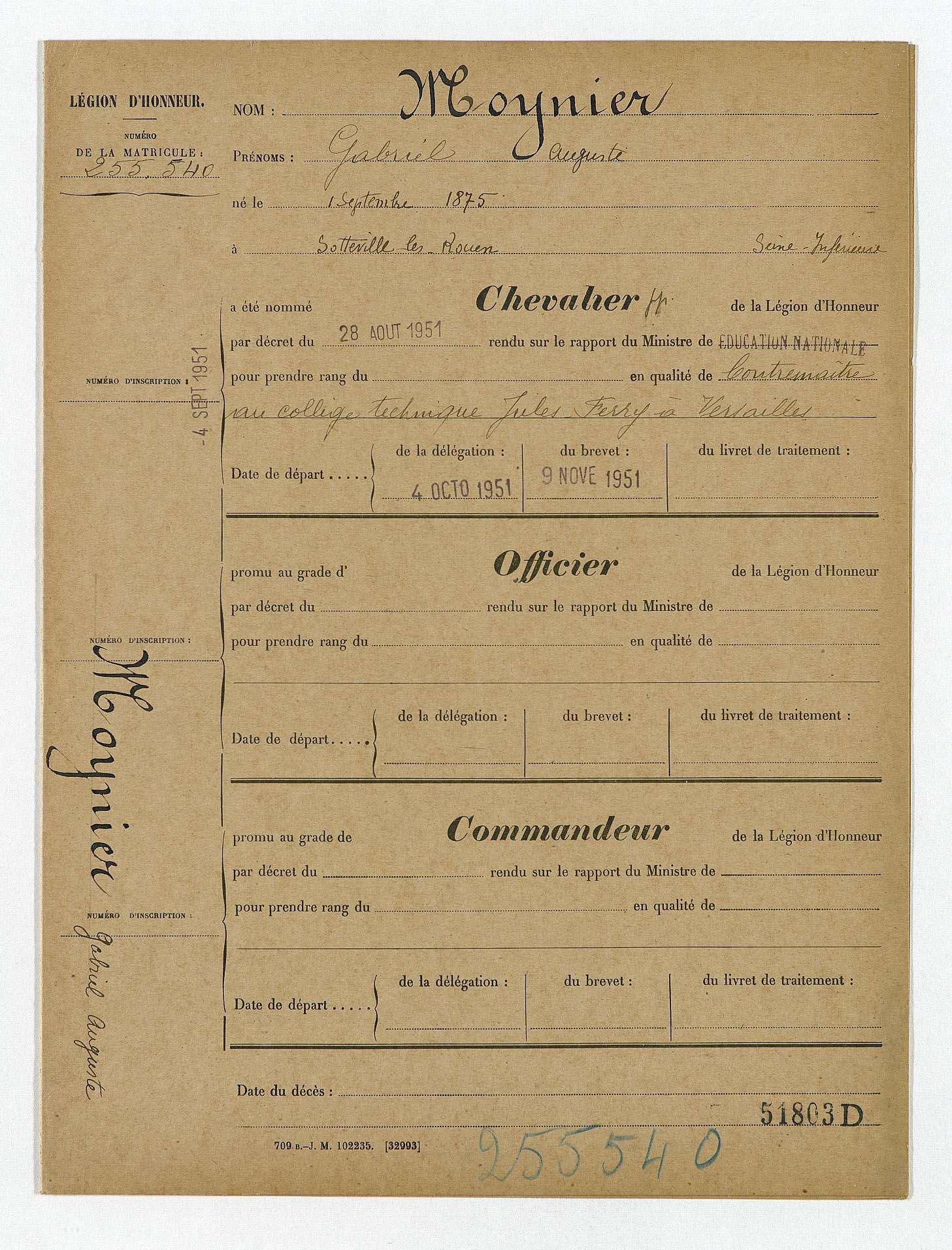 Moynier, Gabriel Auguste (1875-....) (FranceArchives)