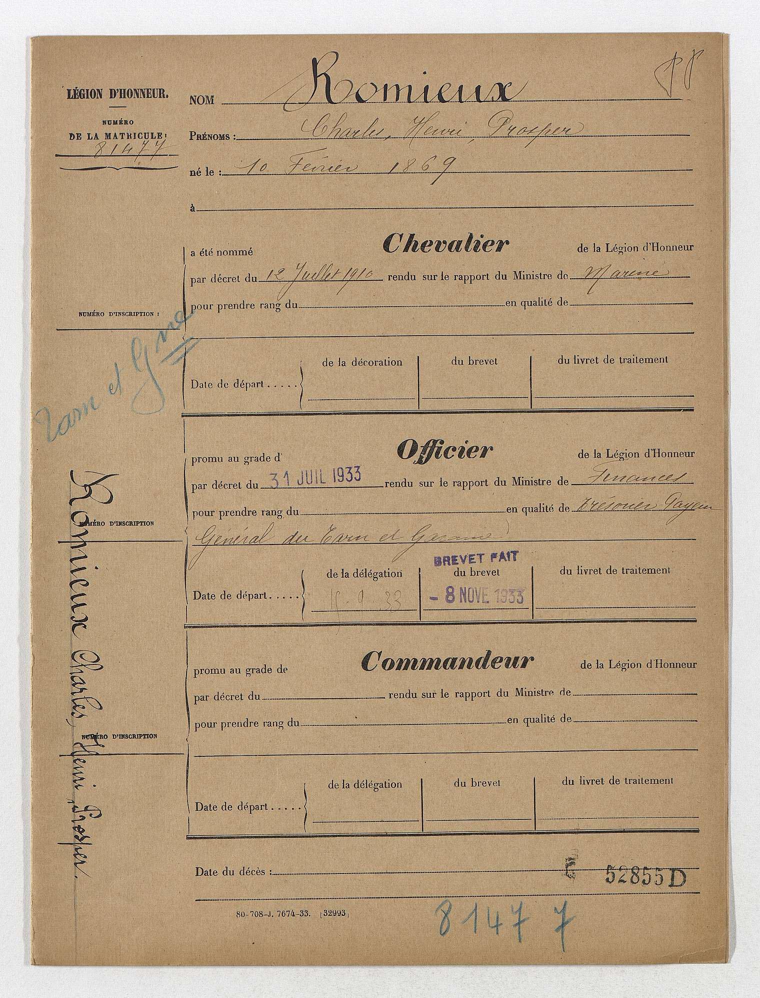 Romieux, Charles Henri Prosper (1869-....) (FranceArchives)