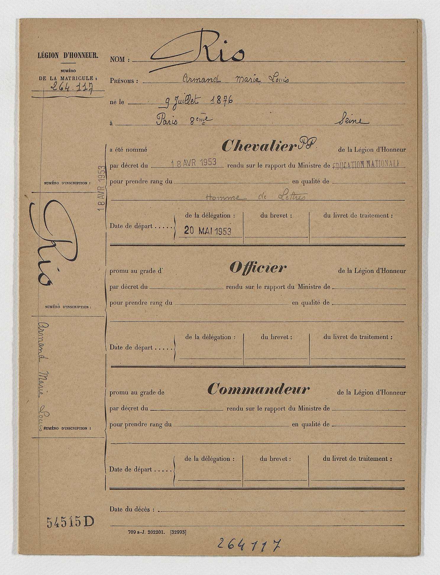 Rio, Armand Marie Louis (1876-....) (FranceArchives)