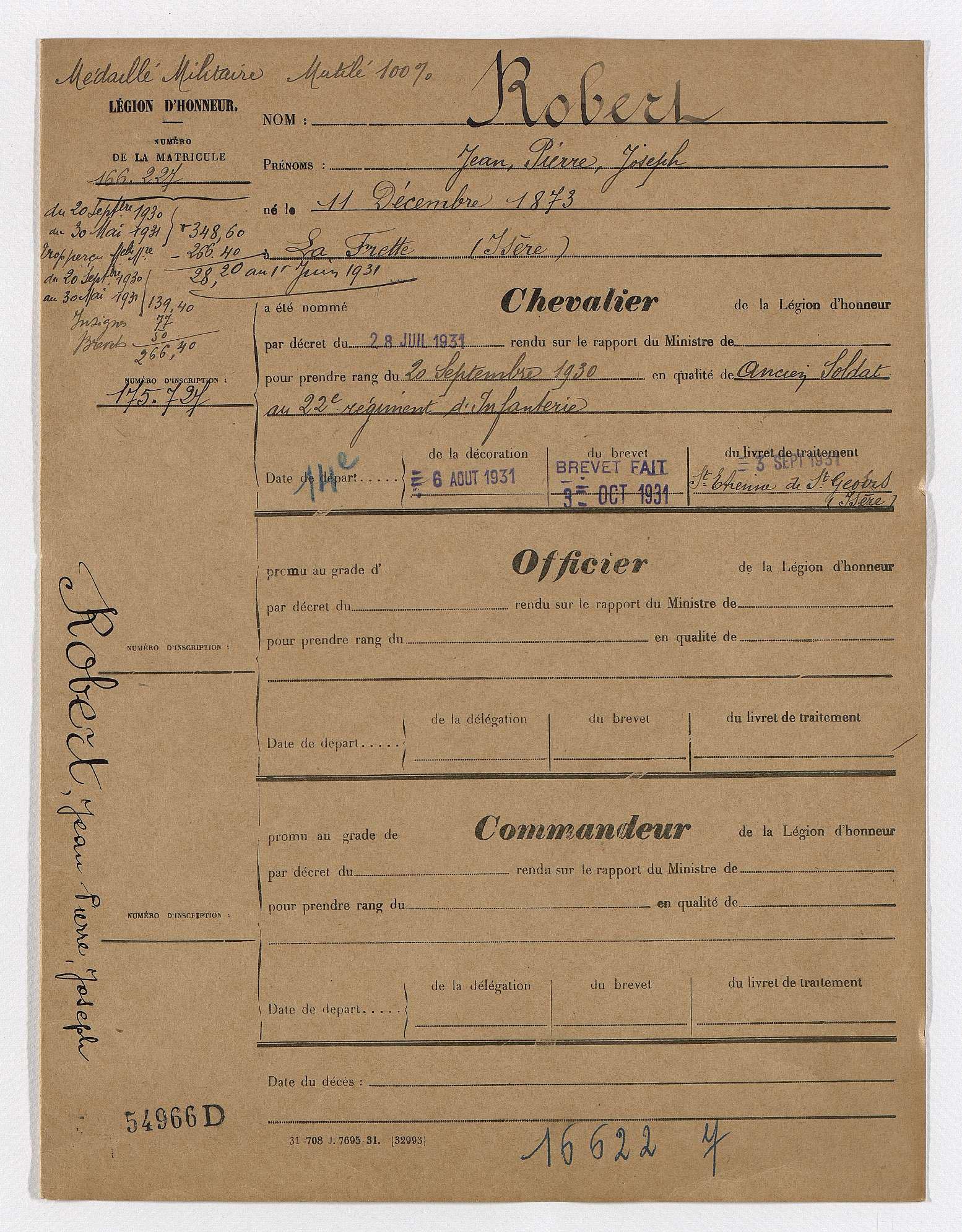 Robert, Jean Pierre Joseph (1873-....) (FranceArchives)