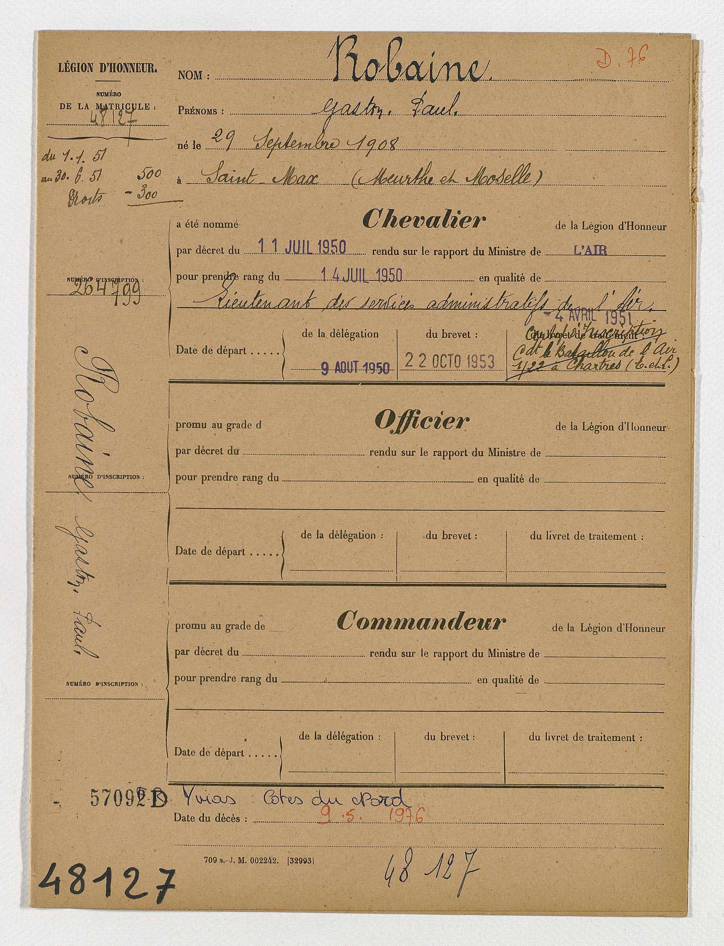 Robaine, Gaston Paul (1908-....) (FranceArchives)