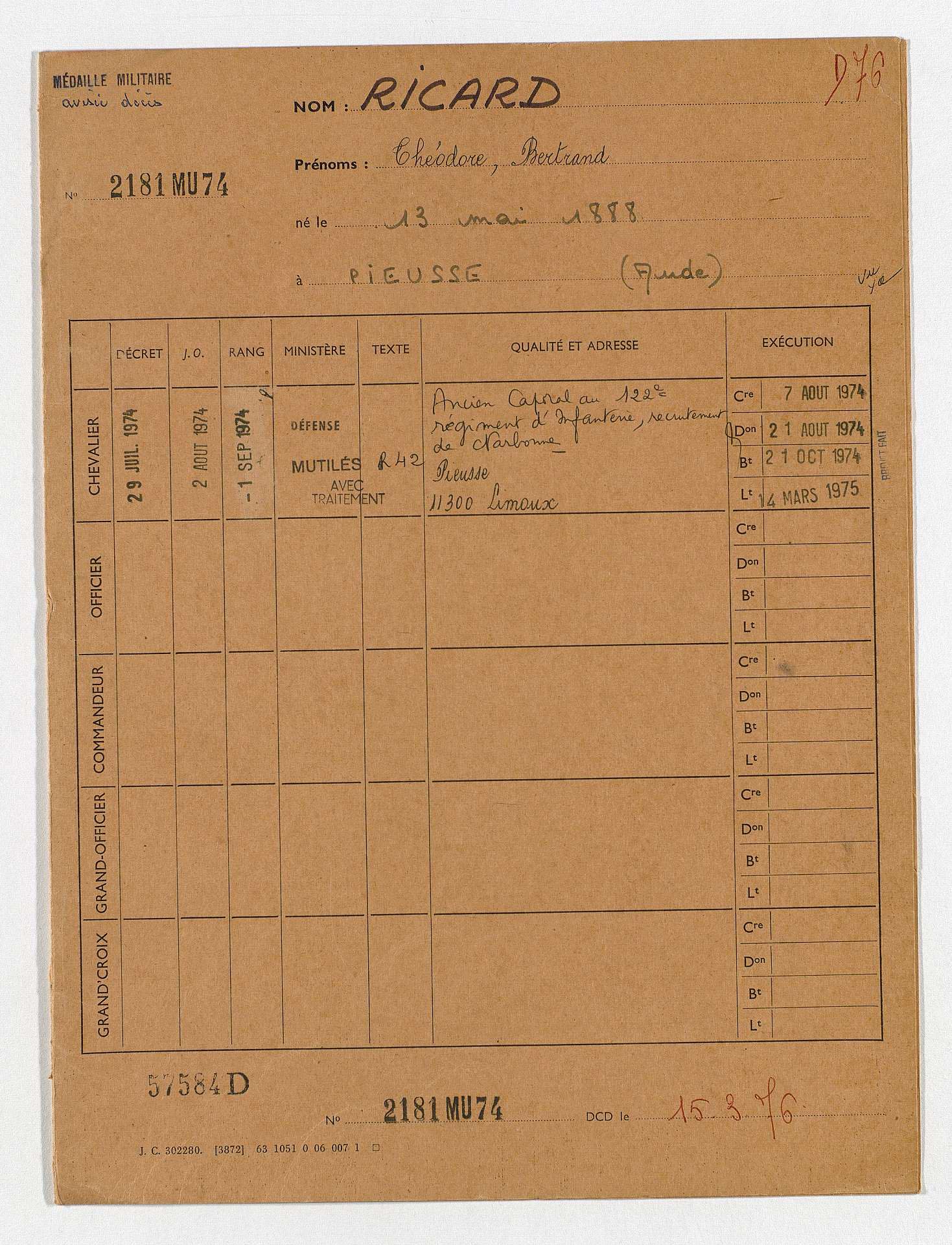 Ricard, Théodore Bertrand (1888-....) (FranceArchives)