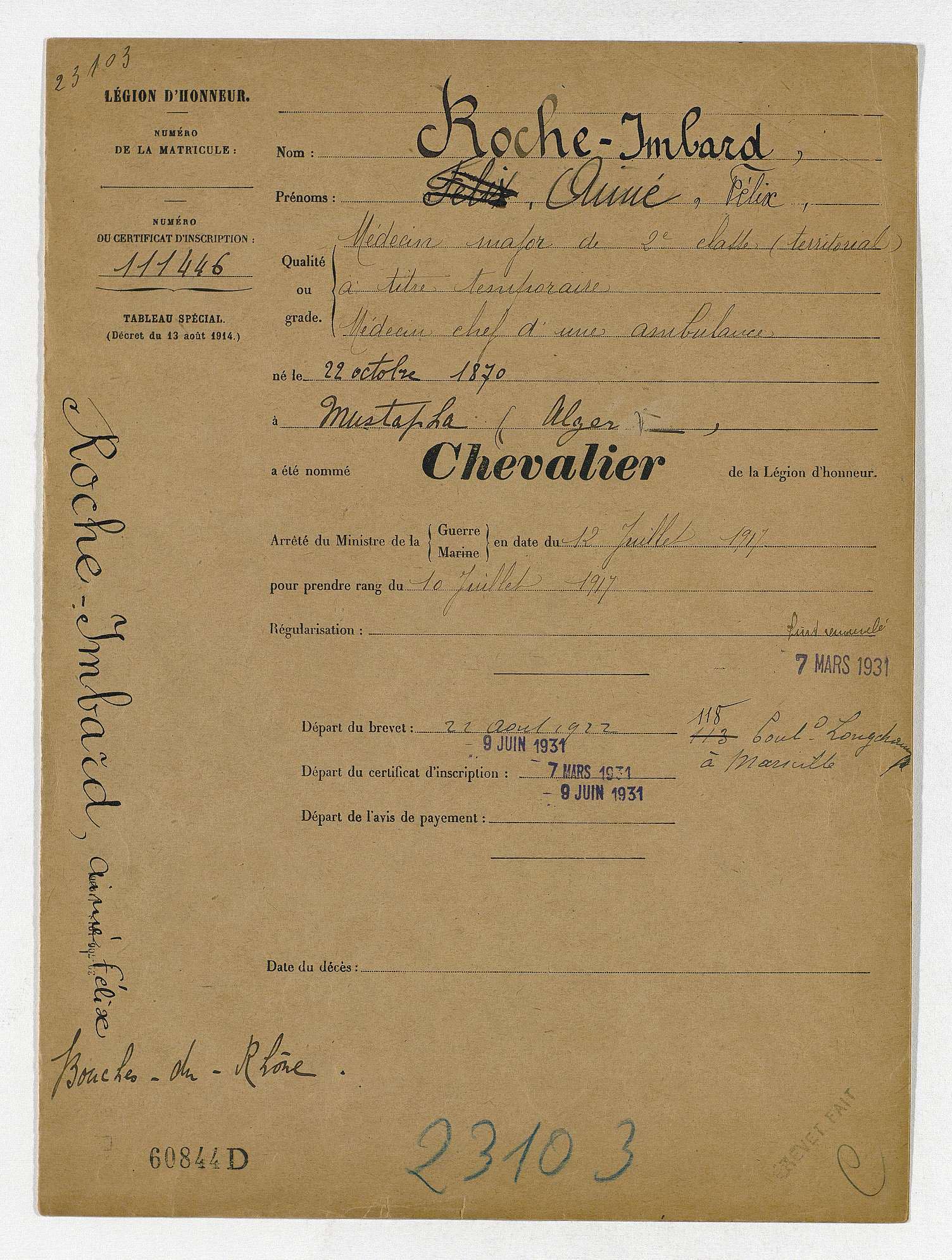 Roche-imbard, Aimé Félix (1870-....) (FranceArchives)