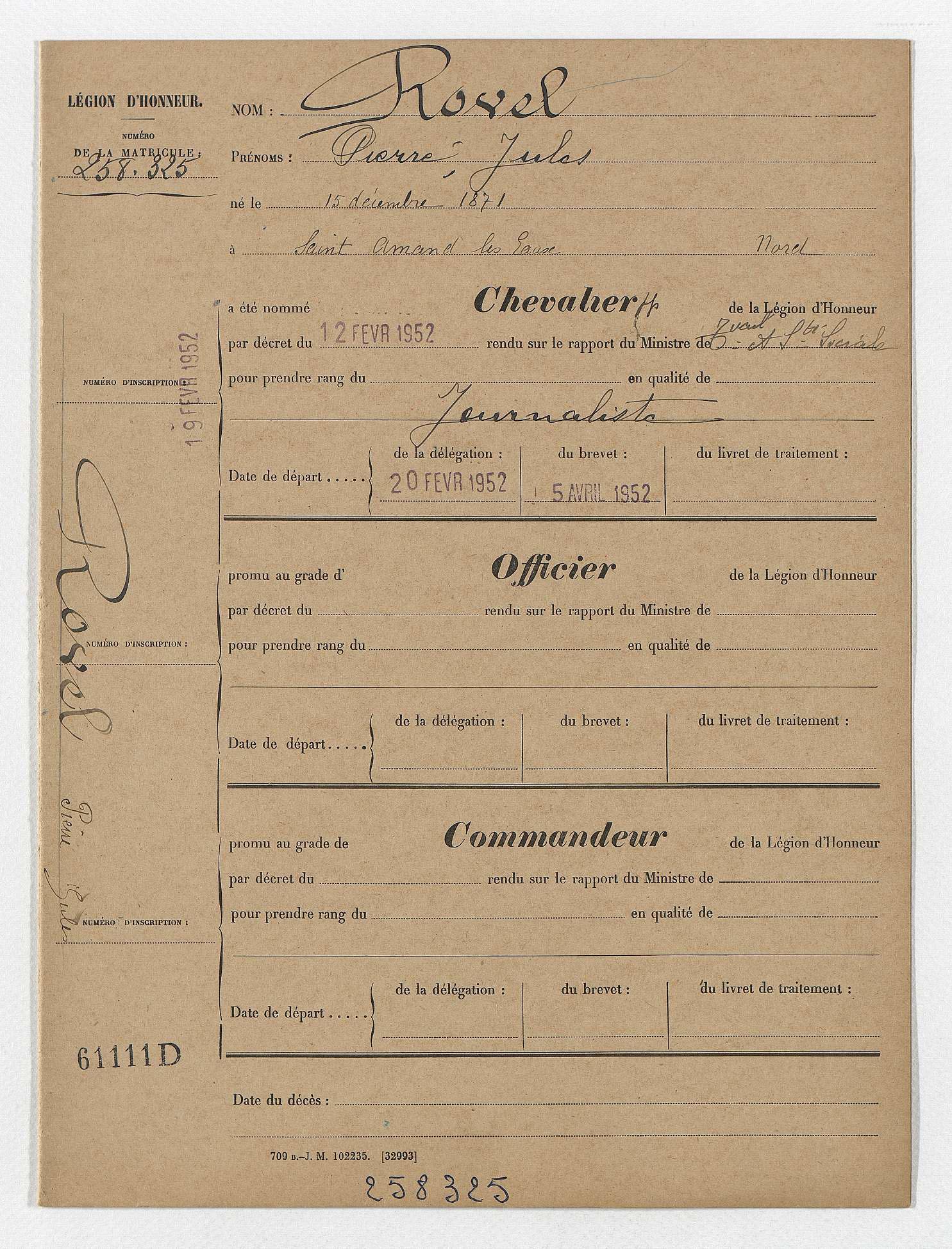 Rovel, Pierre Jules (1871-....) (FranceArchives)