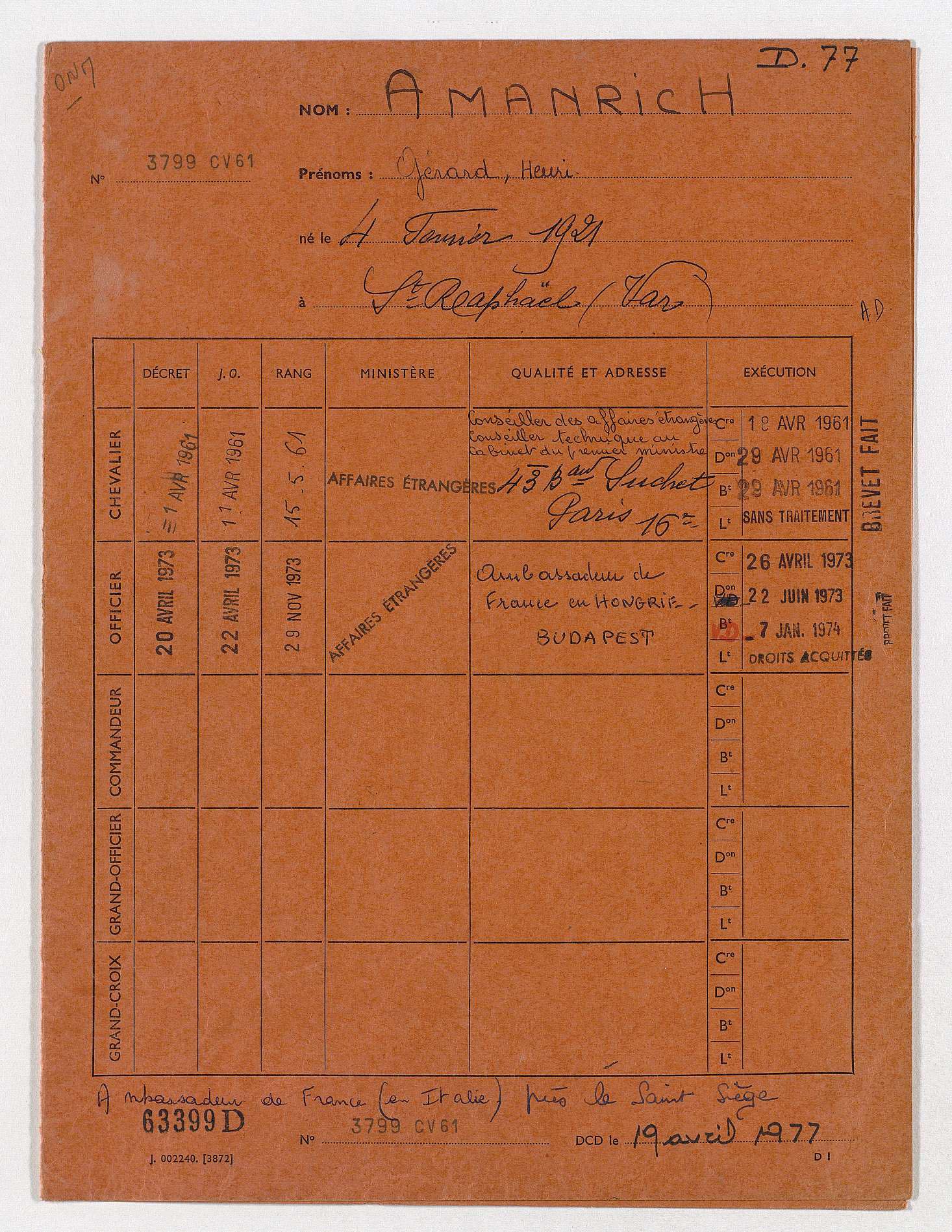 Amanrich, Gérard Henri (1921-....) (FranceArchives)