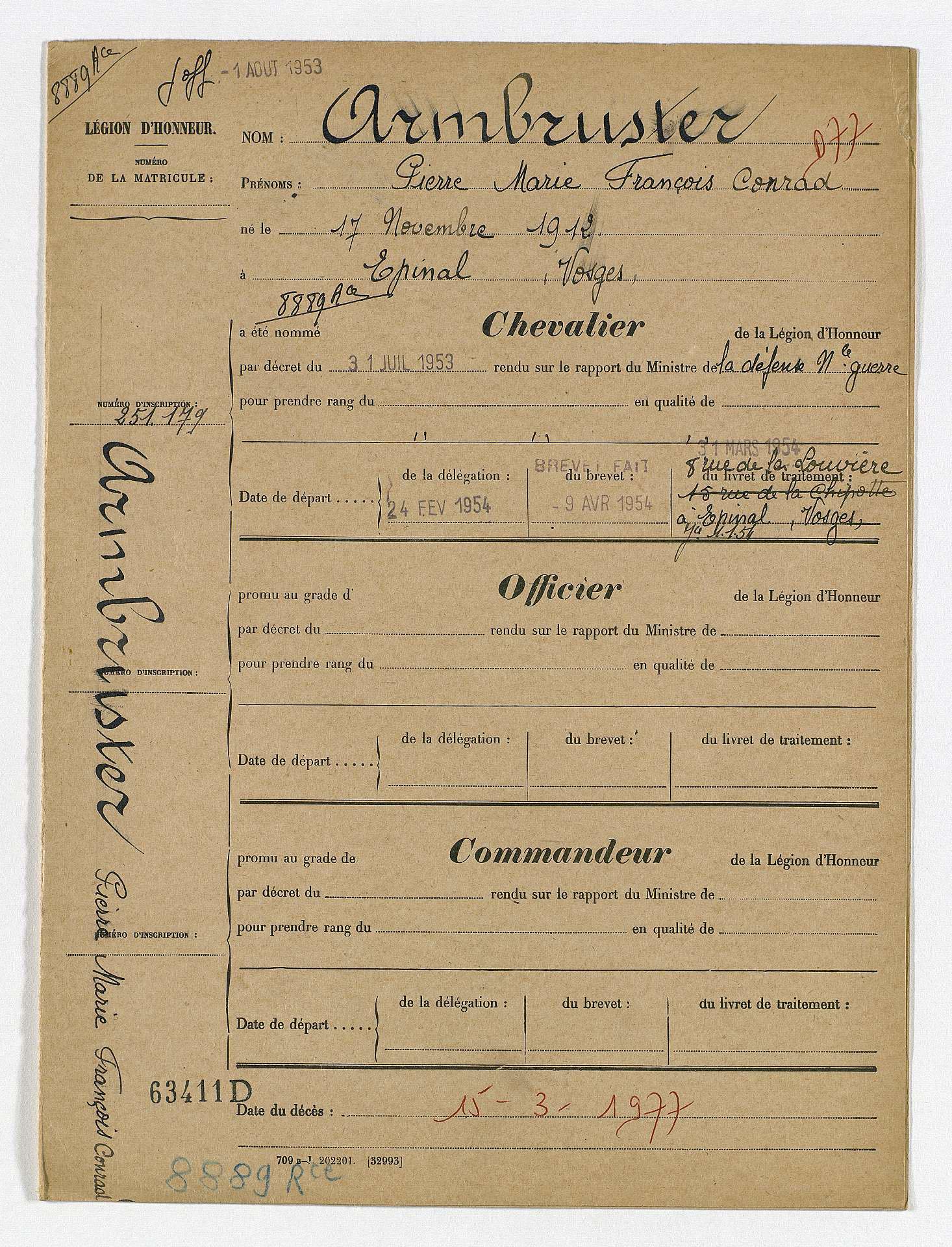 Armbruster, Pierre Marie François Conrad (1912-....) (FranceArchives)