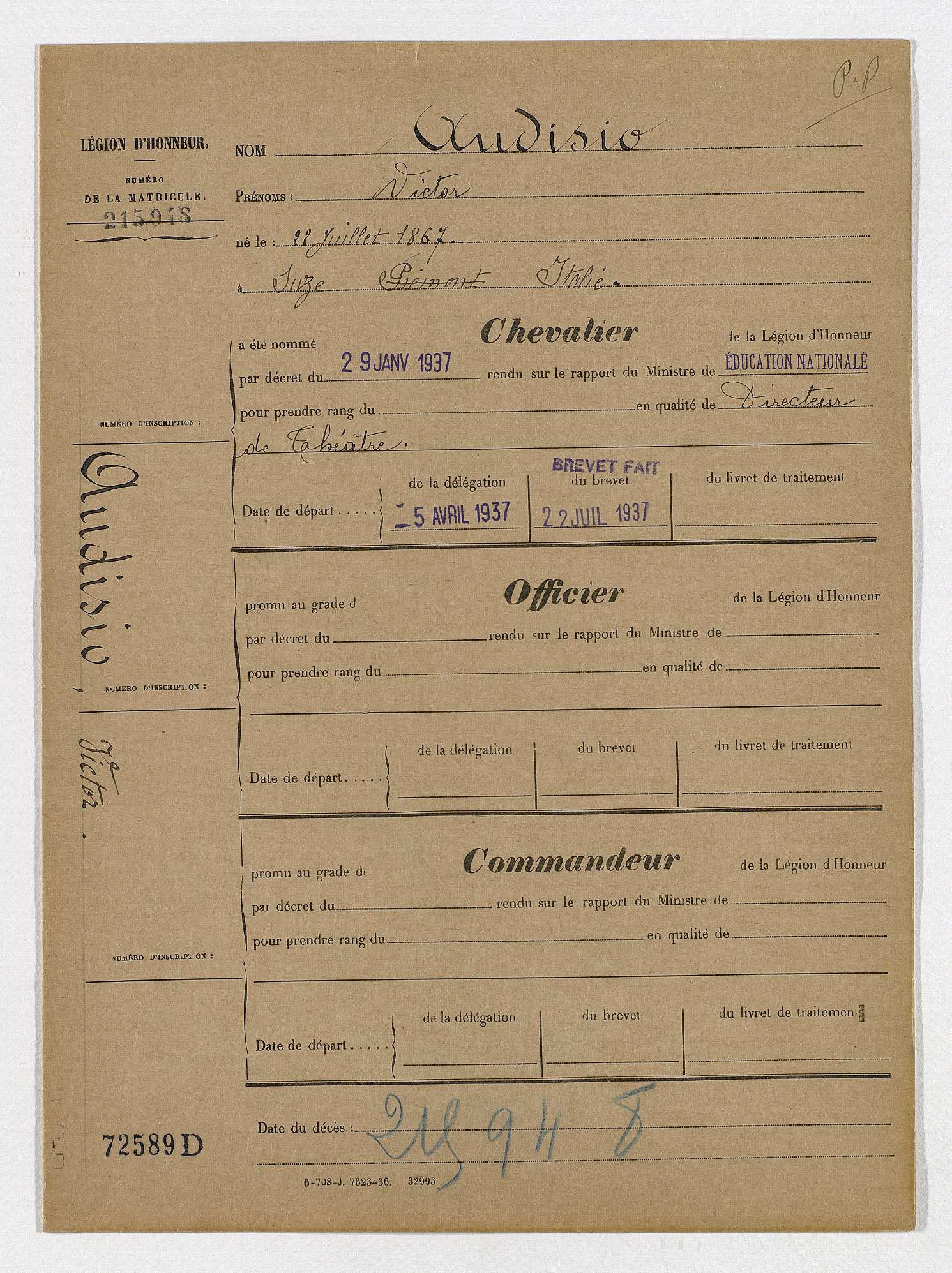 Audisio, Victor (1867-....) (FranceArchives)